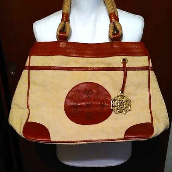 Kate Landry | Bags | Kate Landry Large Tote Bag Canvas Leather Logo ...